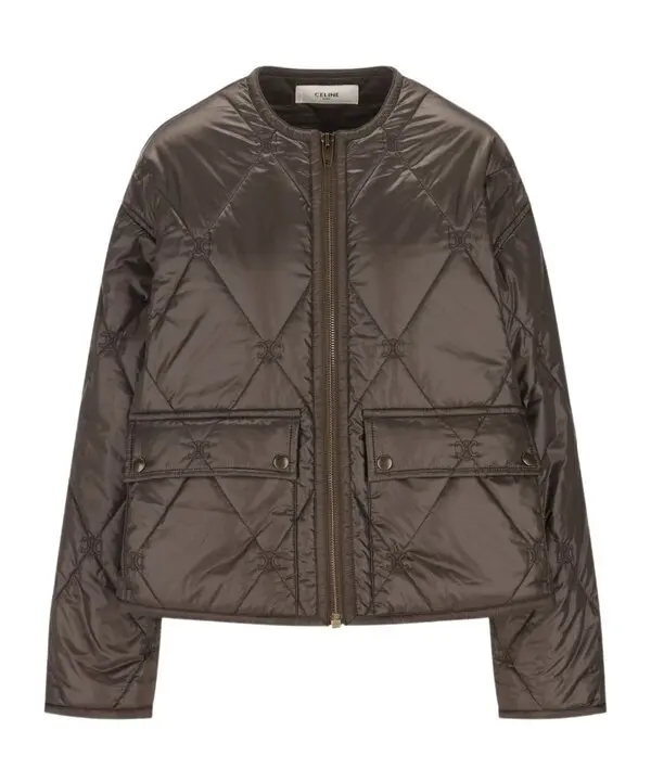 Celine Quilted Jacket In Light Nylon - Deep Khaki