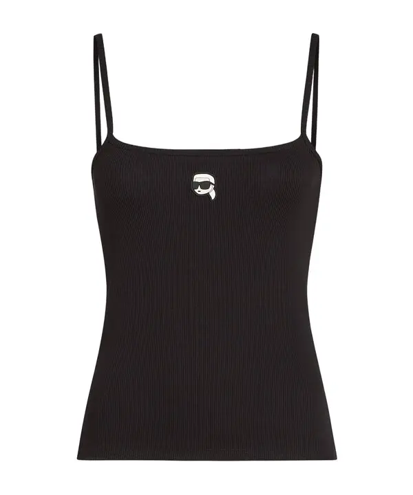 Karl Lagerfeld Ribbed Knit Camisole With Logo Patch - Black