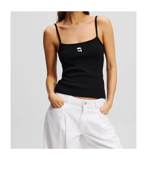 Karl Lagerfeld Ribbed Knit Camisole With Logo Patch