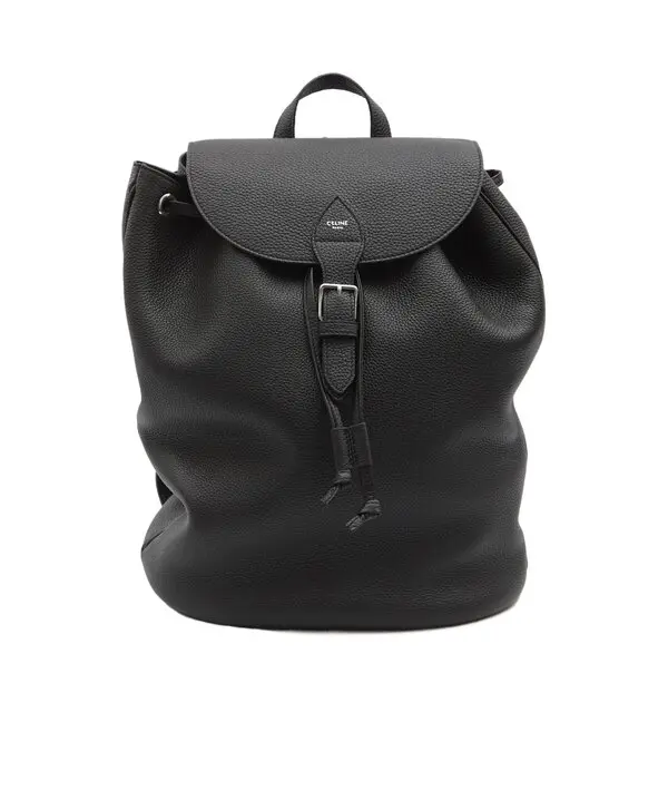 Celine Large Backpack Folco In Grained Calfskin - Black