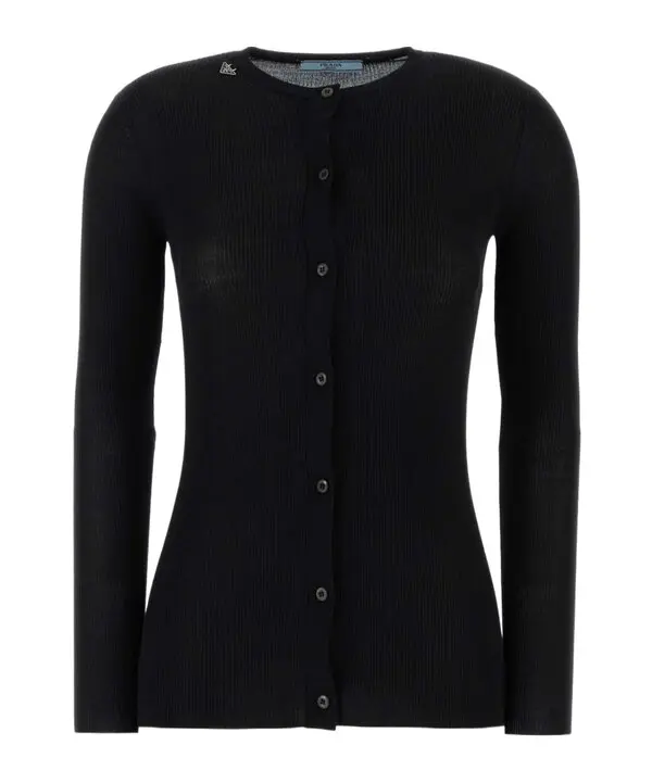 Prada Crew Neck Button-up Cardigan - Black