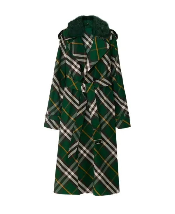 Burberry Checked Double-breasted Belted Trench Coat - Black