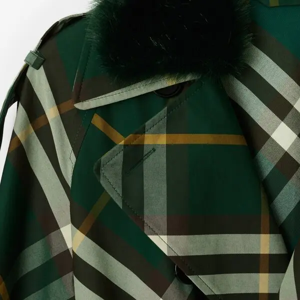 Burberry Checked Double-breasted Belted Trench Coat - Black