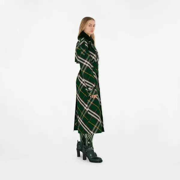Burberry Checked Double-breasted Belted Trench Coat - Black