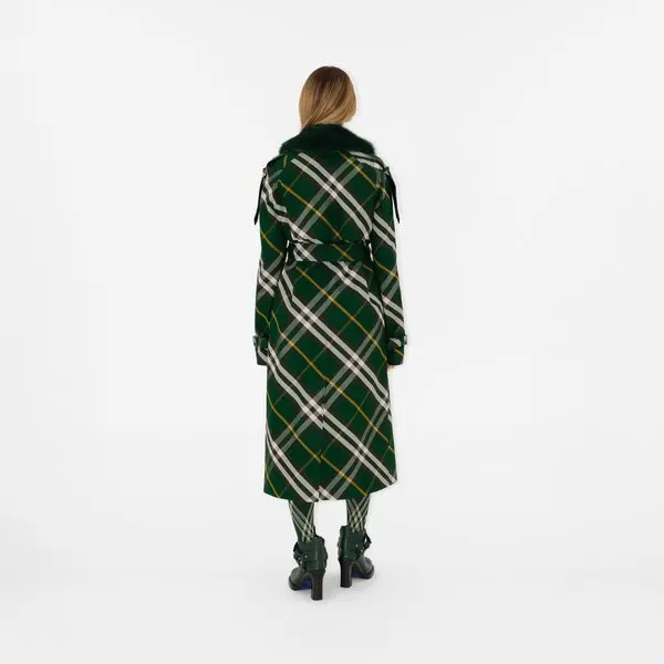 Burberry Checked Double-breasted Belted Trench Coat - Black