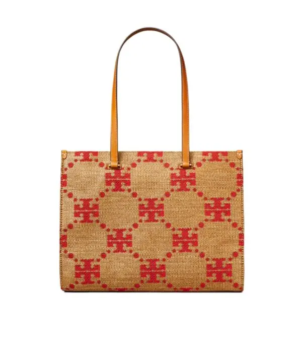 Tory Burch T Monogram Woven Tote Bag - Brown