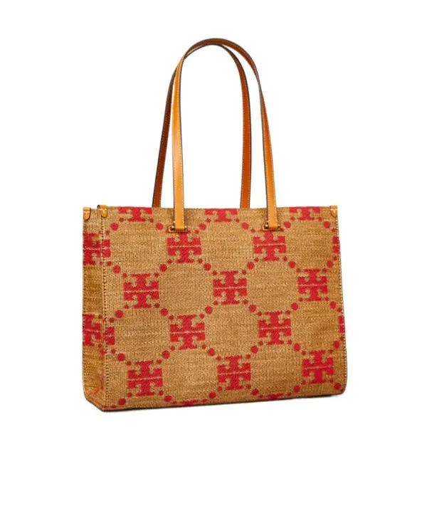Tory Burch T Monogram Woven Tote Bag - Brown