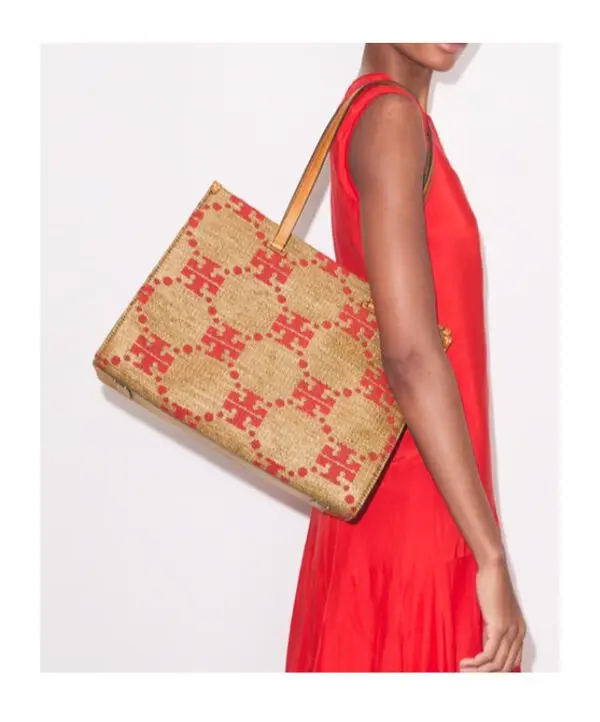 Tory Burch T Monogram Woven Tote Bag - Brown