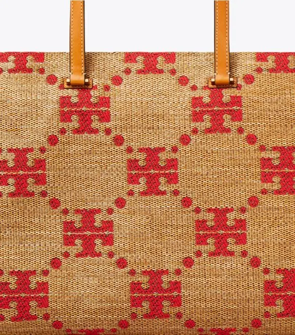 Tory Burch T Monogram Woven Tote Bag - Brown