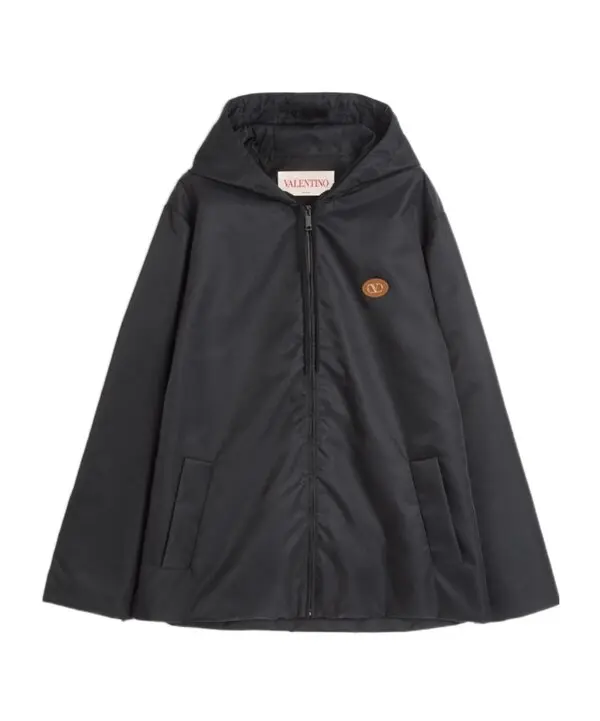 Valentino Garavani Zip-up Hooded Jacket With Logo Detail - Black