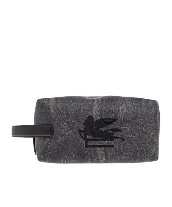 Etro Paisley Printed Pegaso Embroidered Wash Bag - Black