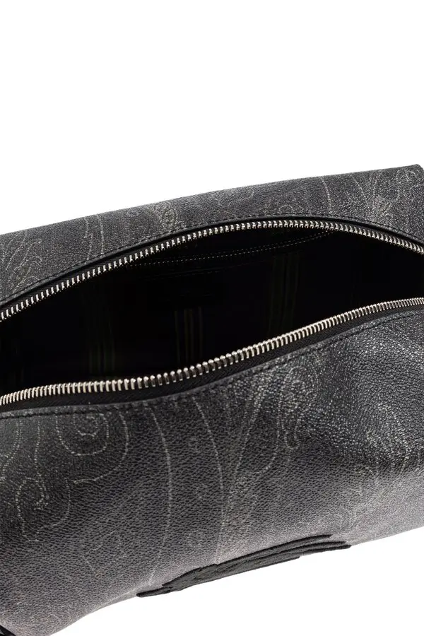 Etro Paisley Printed Pegaso Embroidered Wash Bag - Black