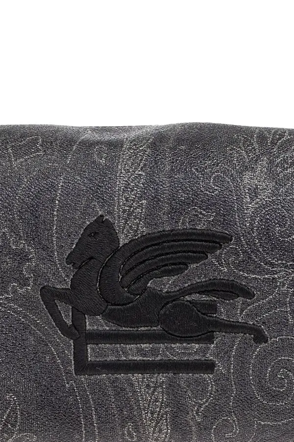 Etro Paisley Printed Pegaso Embroidered Wash Bag - Black