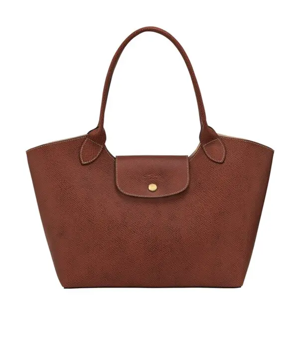 Longchamp Grained Leather Shoulder Bag With Flap - Brown