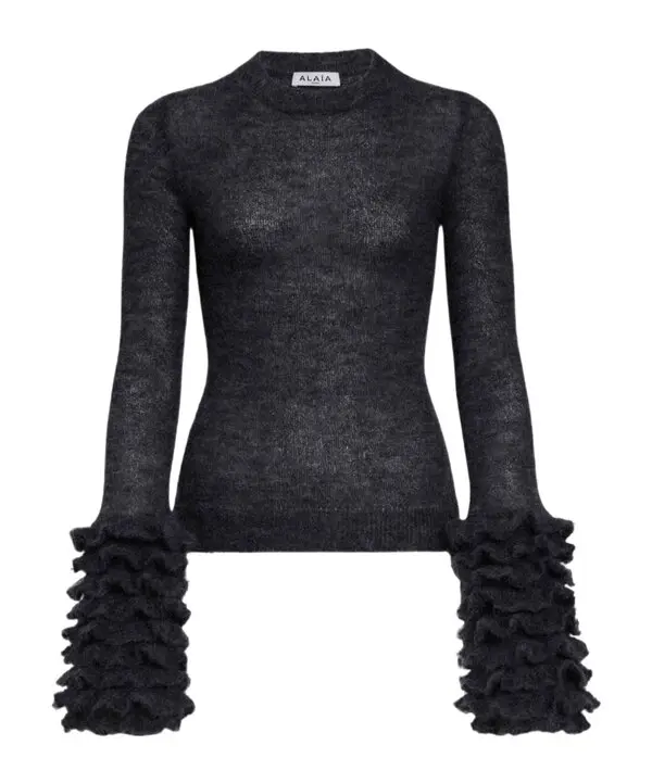 Alaïa Ruffled Cuff Knitted Jumper - Black