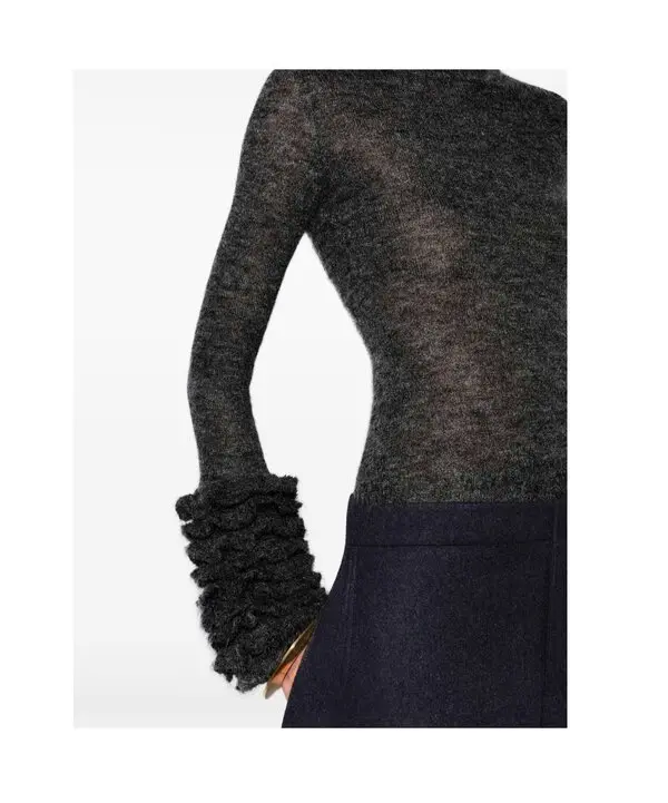Alaïa Ruffled Cuff Knitted Jumper - Black