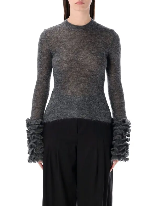 Alaïa Ruffled Cuff Knitted Jumper - Black
