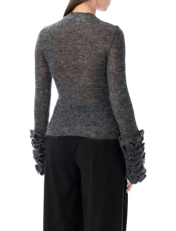 Alaïa Ruffled Cuff Knitted Jumper - Black