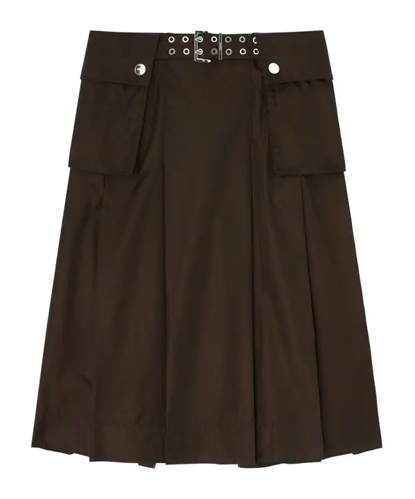 GANNI Duchesse Pleated Belted Skirt - Black