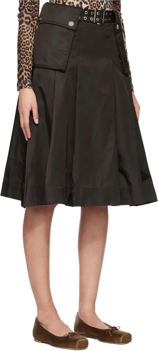 GANNI Duchesse Pleated Belted Skirt - Black