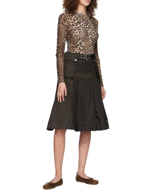 GANNI Duchesse Pleated Belted Skirt - Black