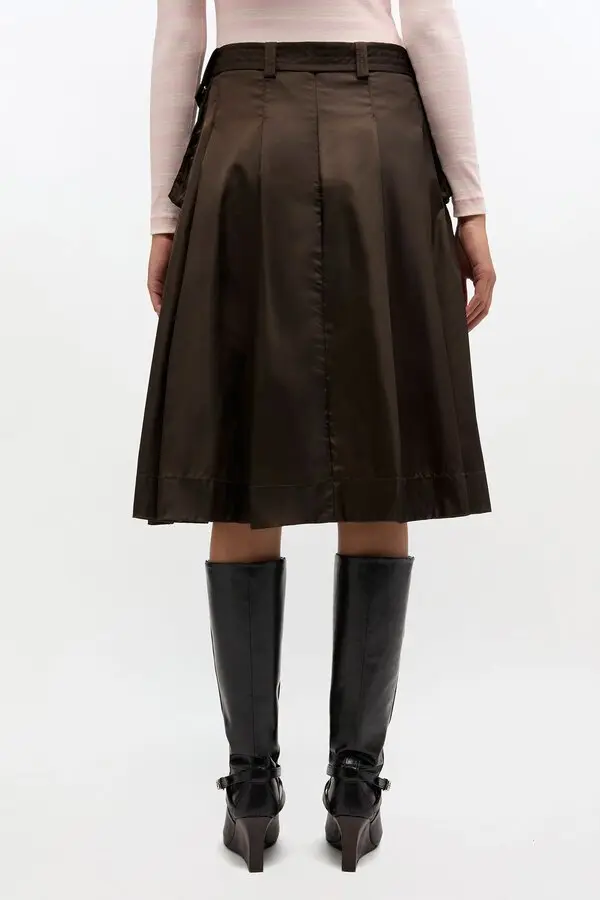 GANNI Duchesse Pleated Belted Skirt - Black