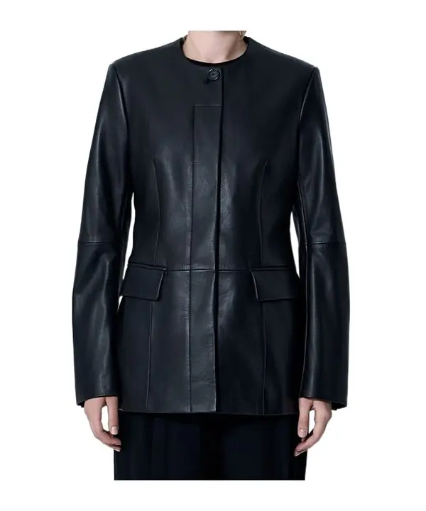 TOTEME Long Sleeve Crewneck Leather Jacket