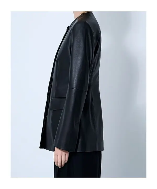 TOTEME Long Sleeve Crewneck Leather Jacket