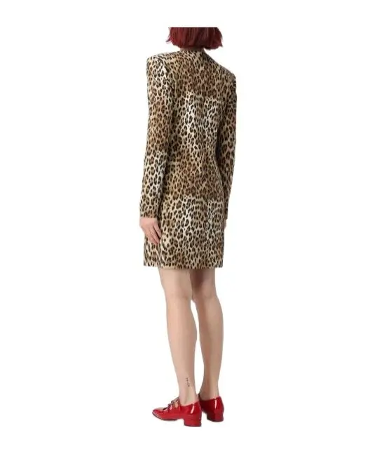 Moschino Leopard Print Long Sleeve Dress - Nude