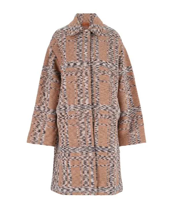 Missoni Checked Single-breasted Knitted Coat - Nude