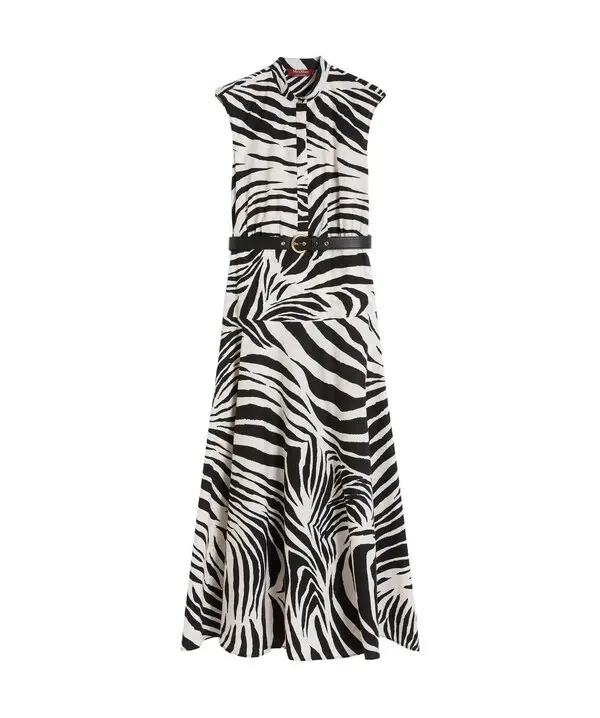 Max Mara Sleeveless Zebra Print Maxi Shirt Dress - Black