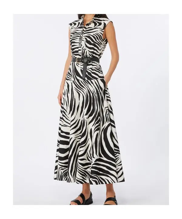 Max Mara Sleeveless Zebra Print Maxi Shirt Dress - Black