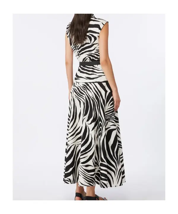 Max Mara Sleeveless Zebra Print Maxi Shirt Dress - Black