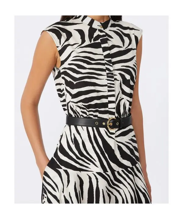 Max Mara Sleeveless Zebra Print Maxi Shirt Dress - Black