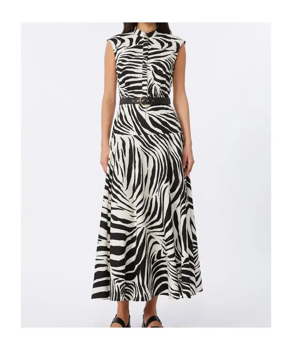 Max Mara Sleeveless Zebra Print Maxi Shirt Dress - Black