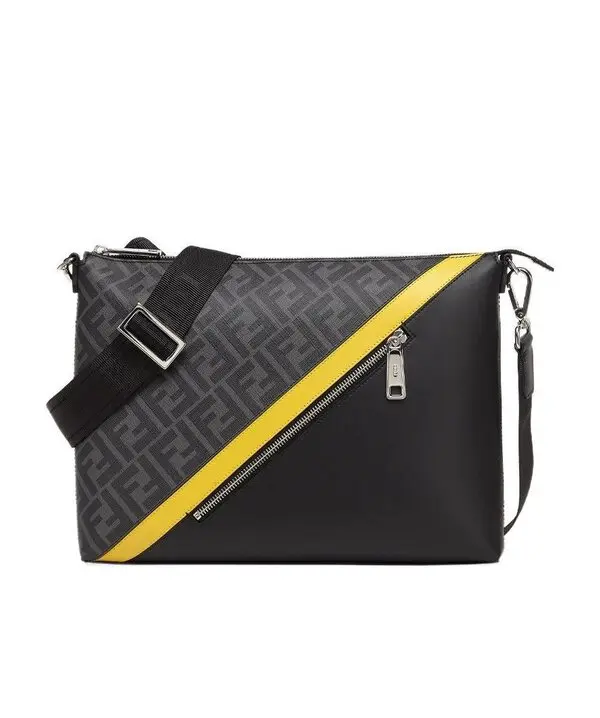 Fendi Ff Patterned Messenger Bag With Adjustable Shoulder Strap - Gray