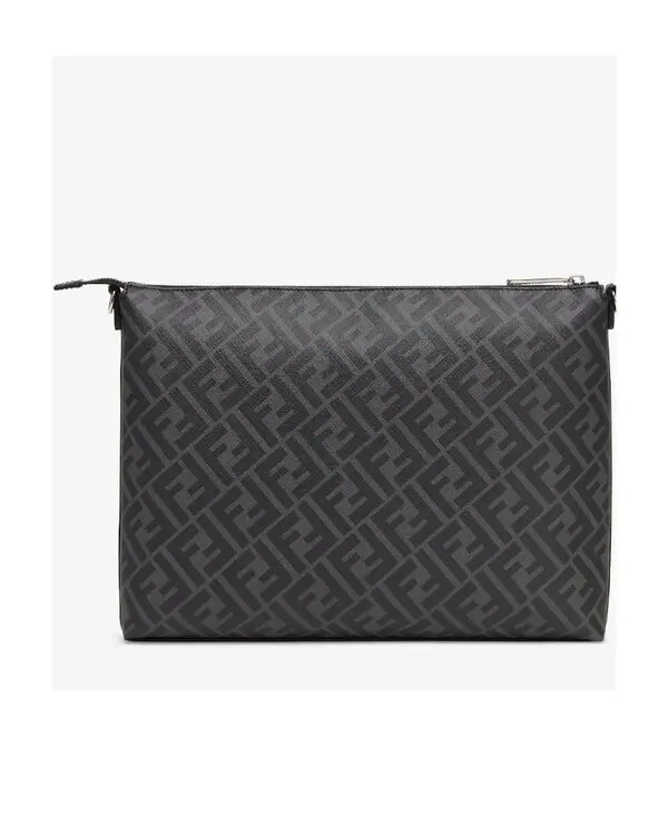 Fendi Ff Patterned Messenger Bag With Adjustable Shoulder Strap - Gray