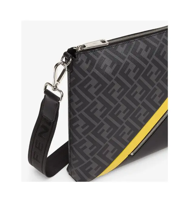 Fendi Ff Patterned Messenger Bag With Adjustable Shoulder Strap - Gray