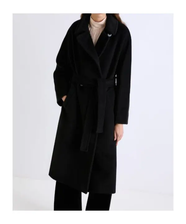 Marella Double-breasted Beaver Cloth Coat - Black