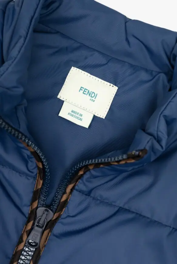 Fendi Logo-plaque Quilted Jacket - Navy