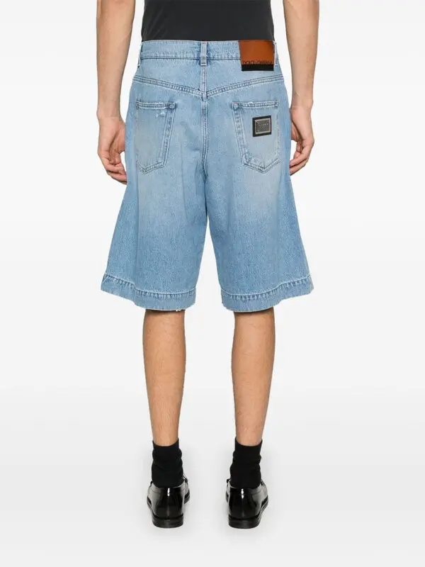 Dolce & Gabbana Distressed Logo Plaque Denim Shorts