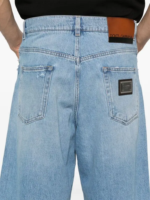 Dolce & Gabbana Distressed Logo Plaque Denim Shorts
