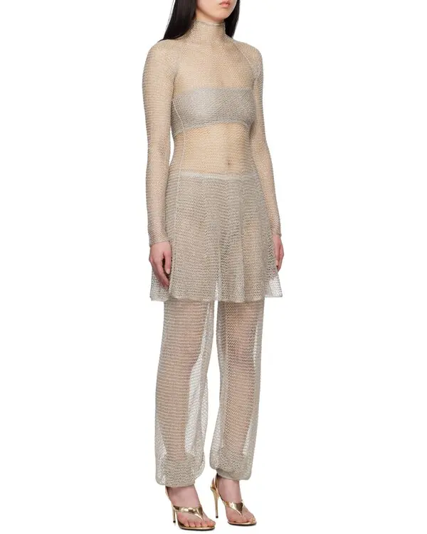 Alaïa Mesh Knit High Neck Long Sleeve Knee Length Dress