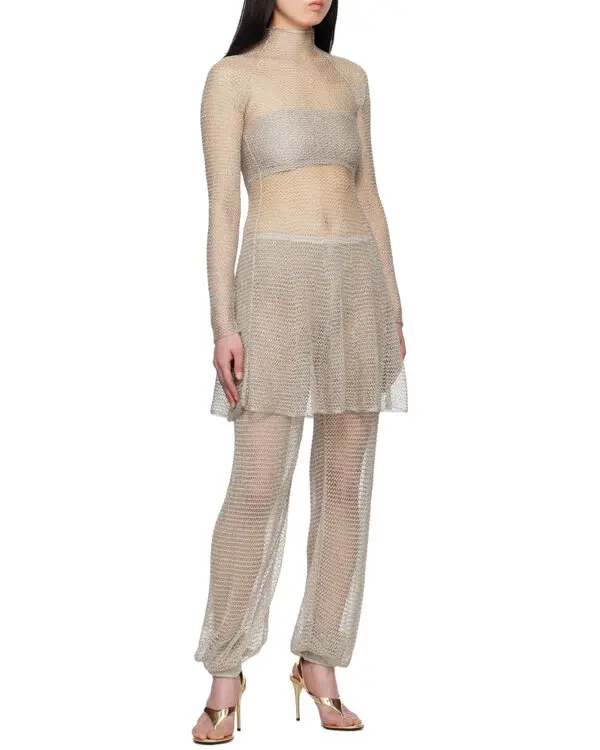 Alaïa Mesh Knit High Neck Long Sleeve Knee Length Dress