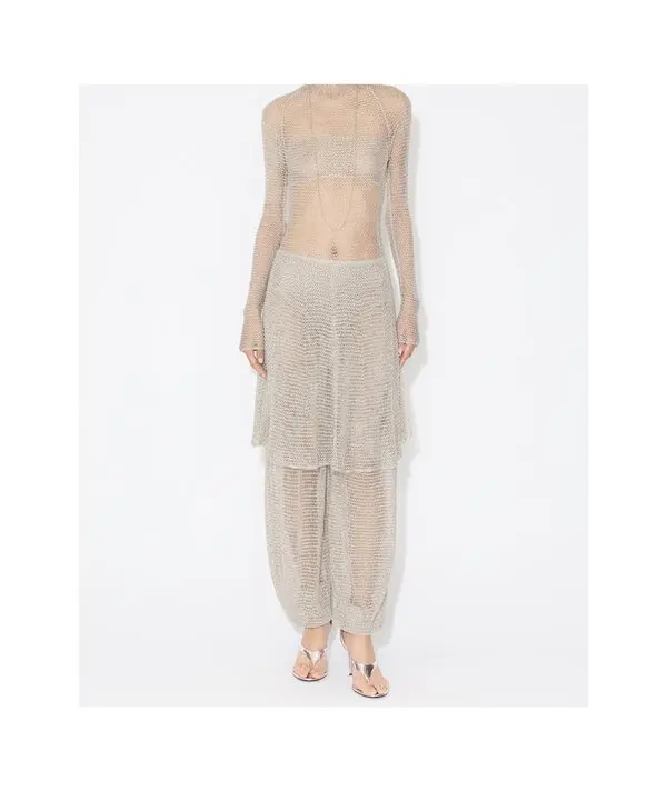 Alaïa Mesh Knit High Neck Long Sleeve Knee Length Dress