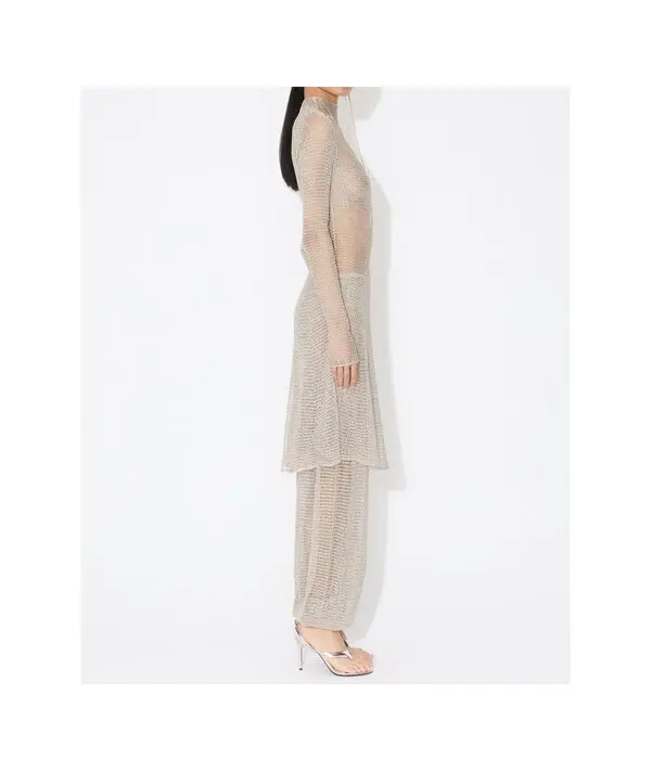 Alaïa Mesh Knit High Neck Long Sleeve Knee Length Dress