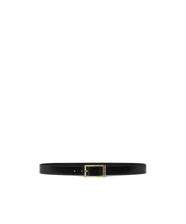 Versace Greca Buckle Leather Belt - Black