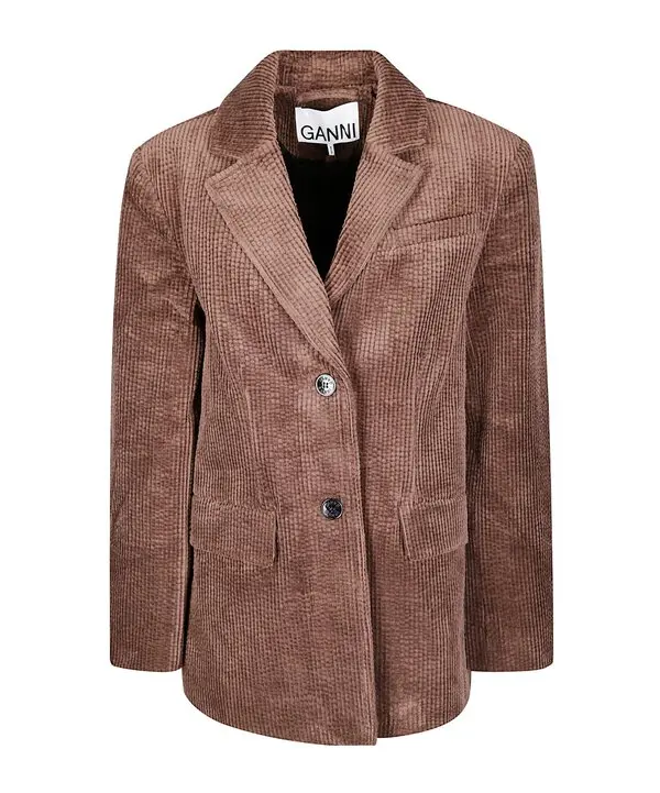GANNI Single-breasted Corduroy Blazer - Brown
