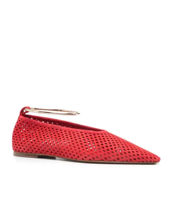 JIL SANDER Pointed Toe Perforated Ballet Flats - Red
