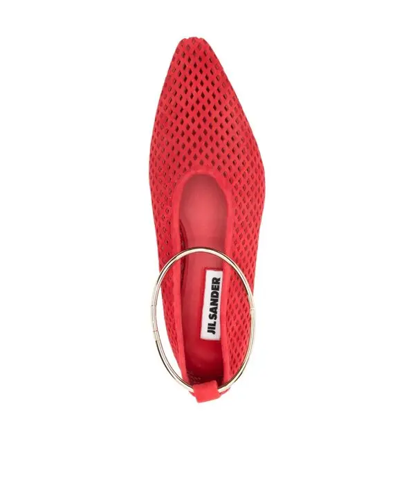 JIL SANDER Pointed Toe Perforated Ballet Flats - Red